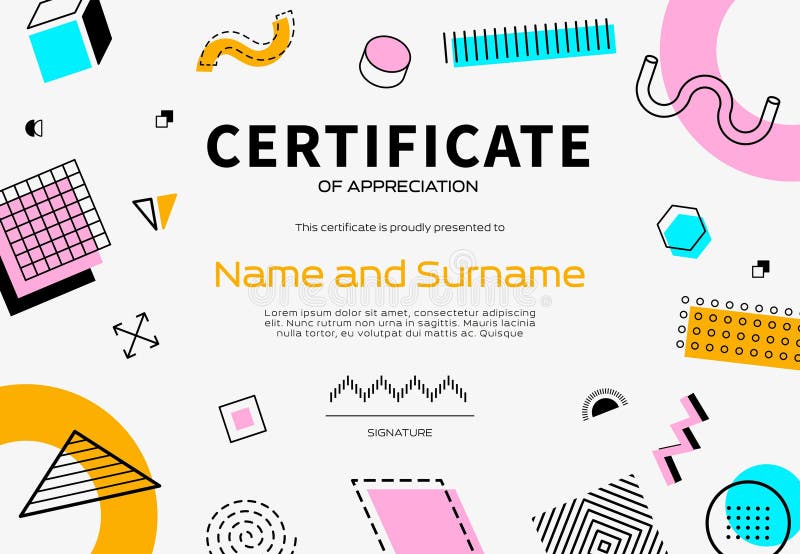Certificate Template, Abstract Geometric Memphis Stock Illustration ...