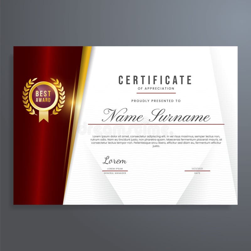 Certificate Template of Appreciation with Gold and Red Color, Simple ...