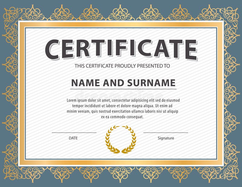Horizontal Certificate Template, Diploma, Letter Size , Vector Stock ...