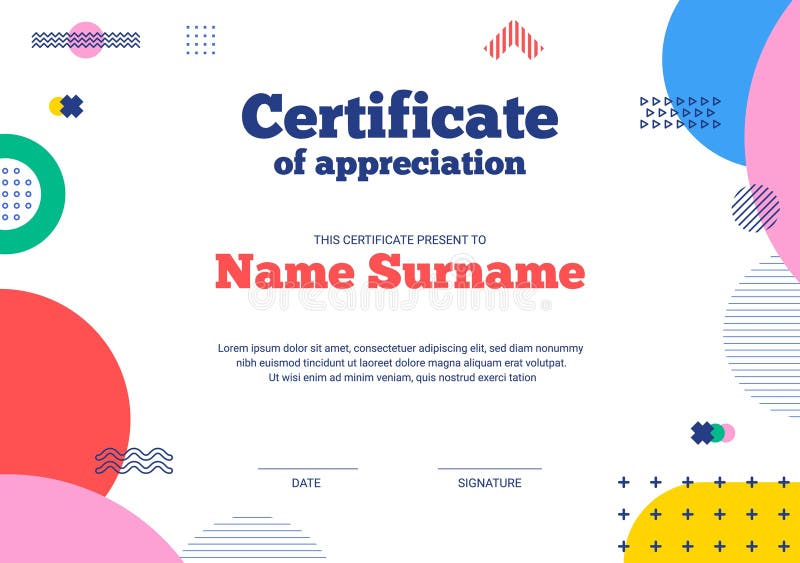 Certificate Template with Geometric Memphis Shapes Stock Vector ...