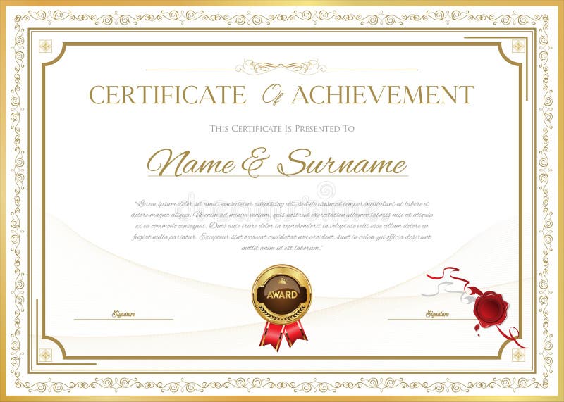 Certificate Template with Golden Seal Vector Illustration Stock Vector ...