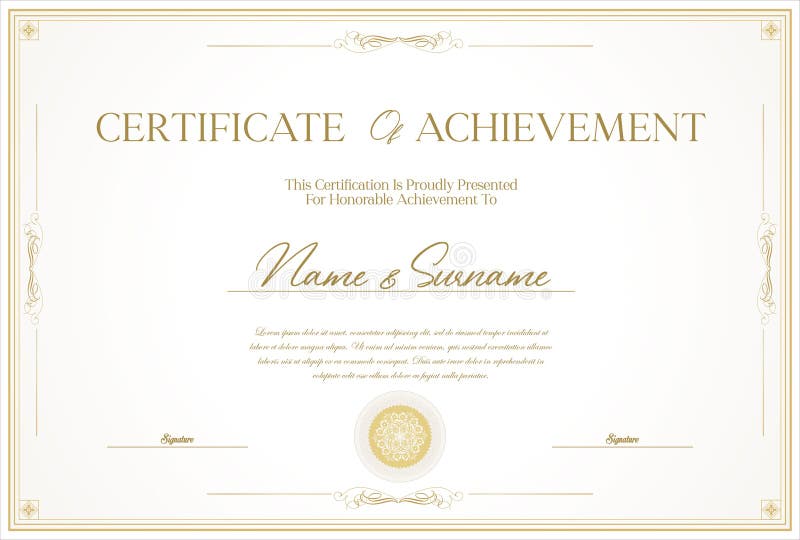 Certificate Template with Golden Seal Vector Illustration Stock Vector - Illustration of border ...