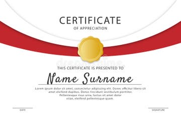 Red Certificate Template with Golden Stamp, Vector Illustration Stock ...