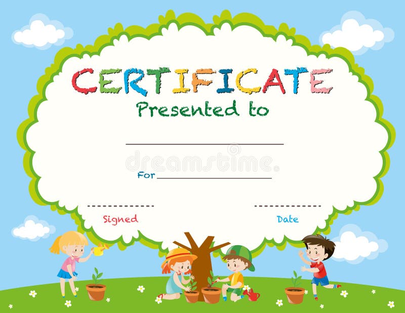 Certificate Template with Kids Planting Trees Stock Vector ...