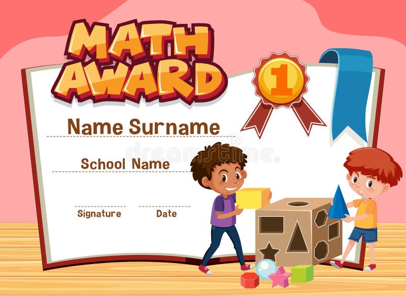 Certificate Template for Math Award with Boys Playing Blocks Stock ...
