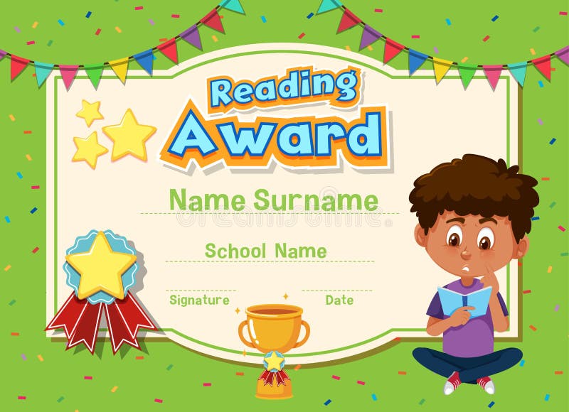 Certificate Template for Reading Award with Kids Reading Books in ...