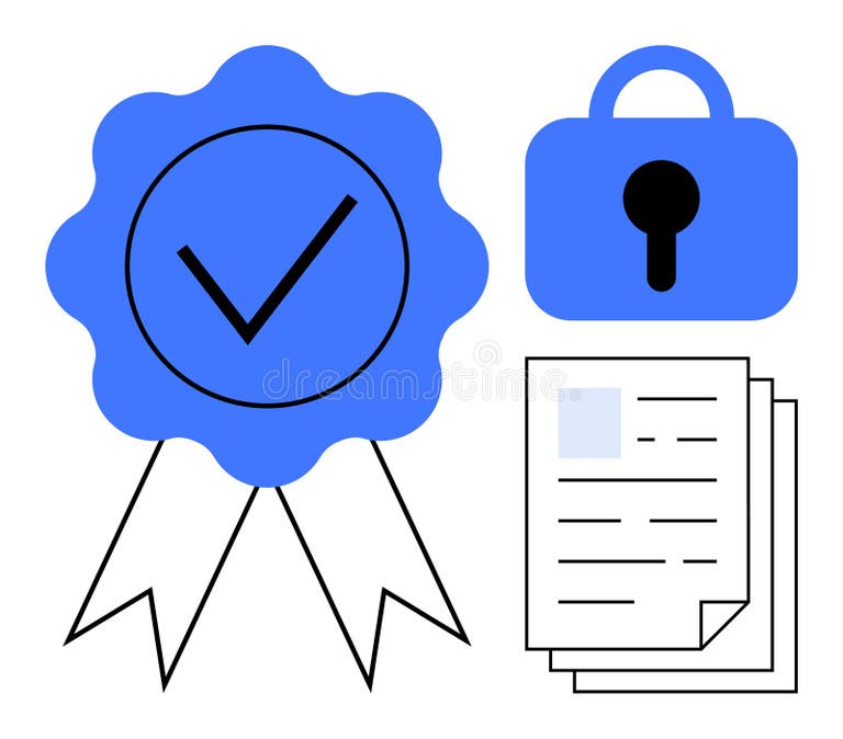 Certification Badge with Lock and Documents Emphasizing Security and ...