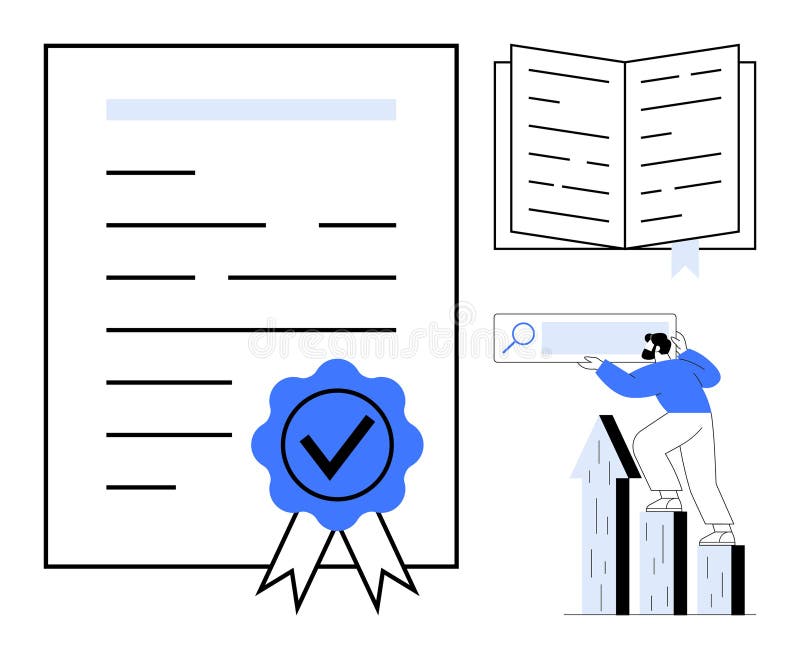 Certification Document with Ribbon, Open Book, and Professional Growth ...