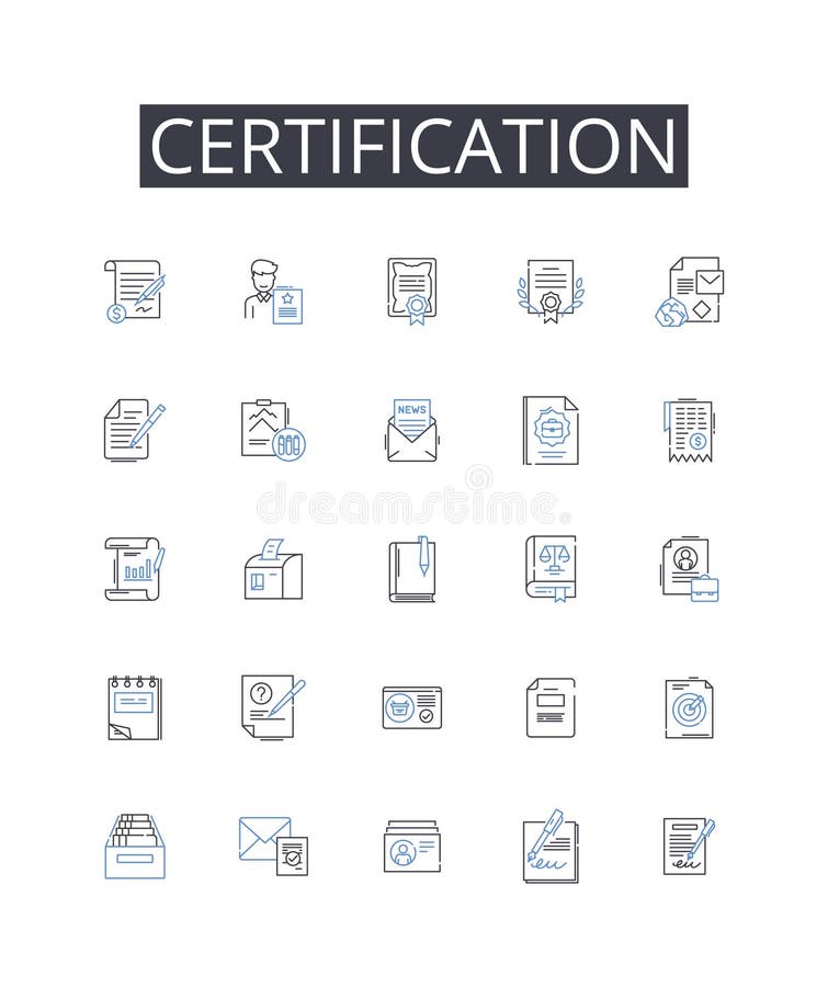 Certification Line Icons Collection Approval Accreditation Authentication Authorization