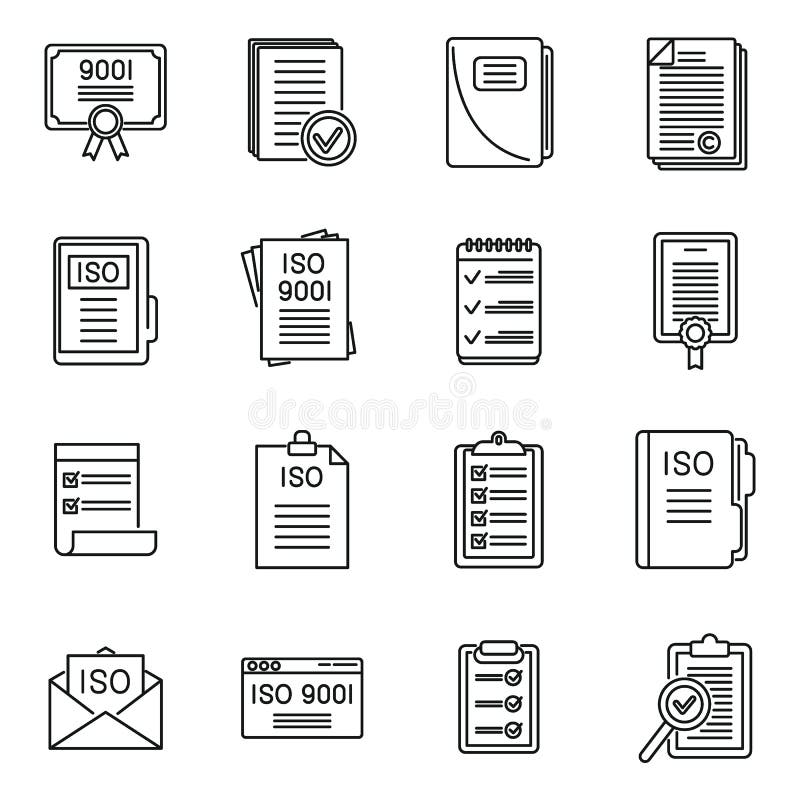 Certified Standard Icons Set Outline Vector. Iso Certificate Stock ...