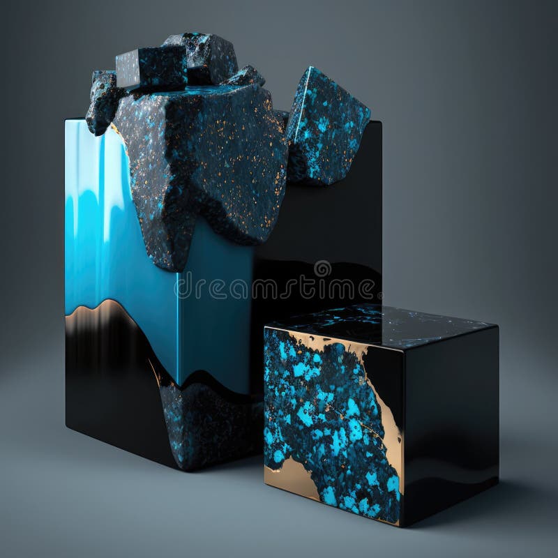 Cerulean Night and Obsidian Blocks Podium, Empty Showcase for Packaging ...