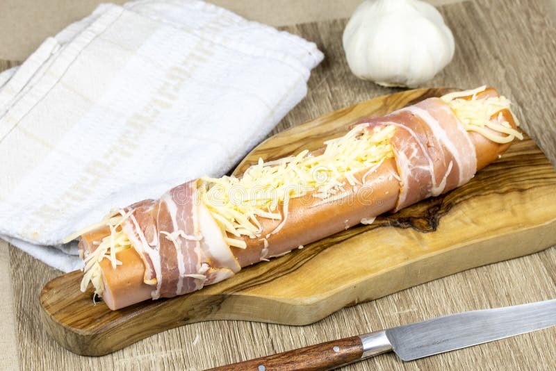 Cervelas with Bacon and Cheese Stock Image - Image of sausage, cheese ...