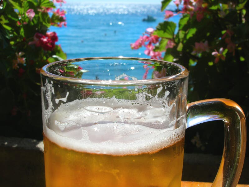 Cerveza y playa foto de archivo. Imagen de caminata, onda - 1013208