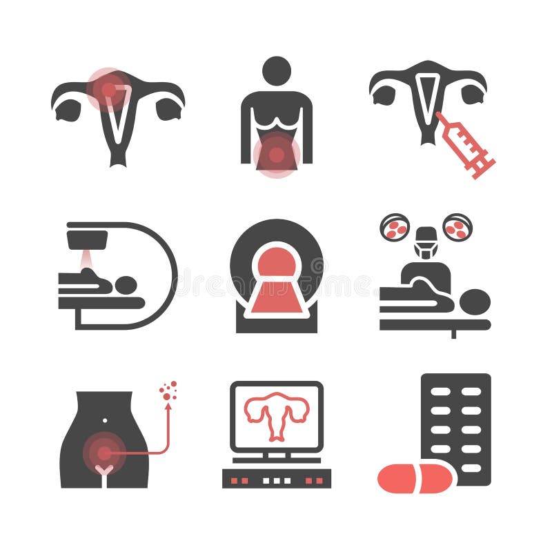 Cervical Cancer. Symptoms, Causes, Treatment. Icons Set. Vector Signs ...