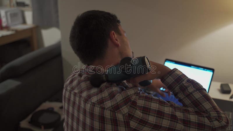 Cervical Neck Ache, Nerve Arthritis. Man Studying Late through Night at ...