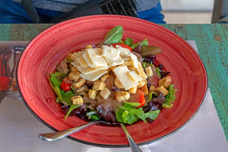 Cesar salad in plate stock photo. Image of view, snack - 312205550