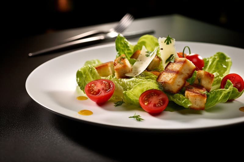 Cesar Salad Served on a Plate Stock Illustration - Illustration of ...