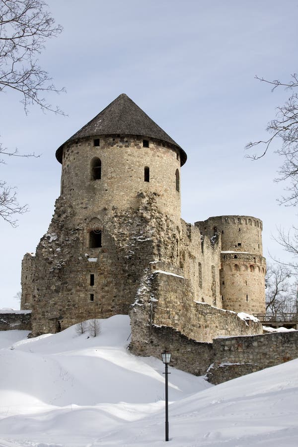 Cesis Castle in Winter, Latvia Stock Photo - Image of medieval, ruins ...