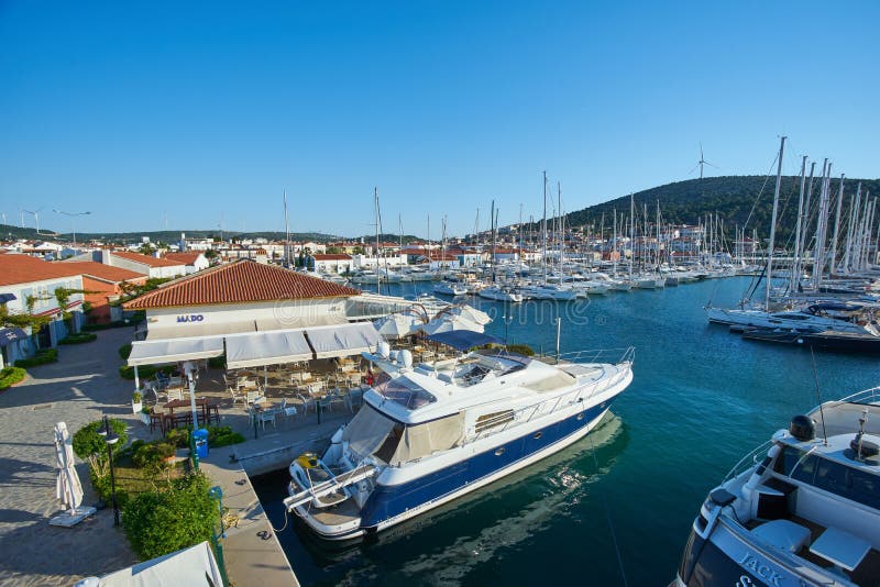 CESME -TURKEY - APRIL 25, 2018: Marina Yachts and Buildings on ...