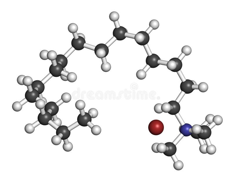 Cetrimonium Bromide Antiseptic Surfactant Molecule. 3D Rendering. Atoms ...
