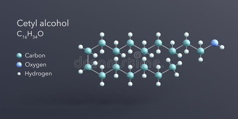 Cetyl Alcohol Molecule 3d Rendering, Flat Molecular Structure with ...