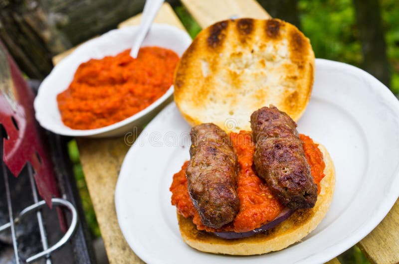 Cevapcici with Ajvar in the Grilled Roll Stock Image - Image of fast ...