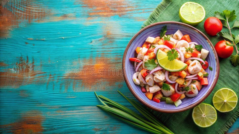 Ceviche on Colorful Background Copy Space on the Side AI-Created ...