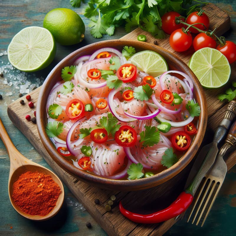 Ceviche Peru Raw Fish Marinated in Lime Juice with Onions Cilan Stock ...