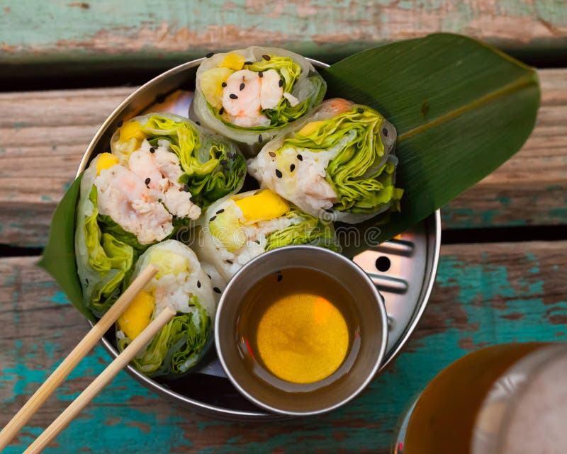 Ceviche Rolls from White Fish with Rice Paper in Vietnamese Style Stock ...