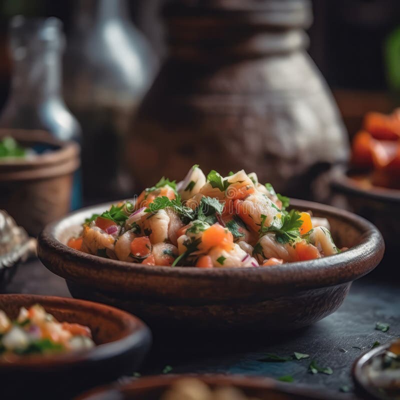 Ceviche on Stone in Rustic Pub. Generative AI Stock Illustration ...