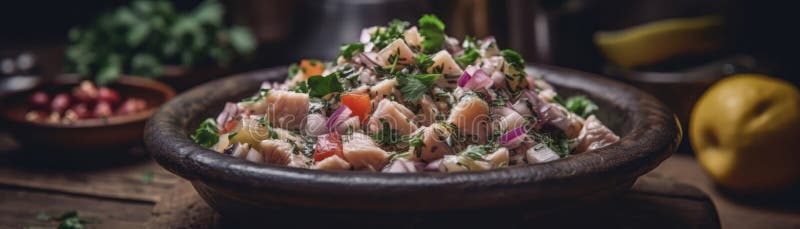 Ceviche on Stone Rustic Pub Wide Panoramic. Generative AI Stock ...