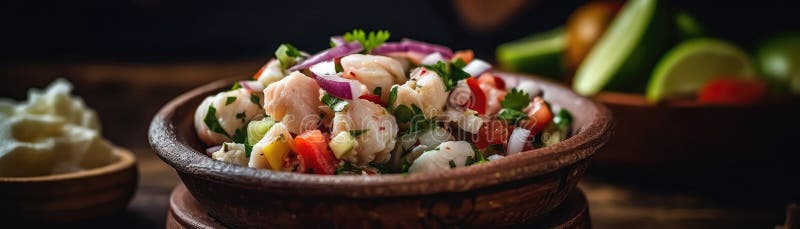 Ceviche on Stone Rustic Pub Wide Panoramic. Generative AI Stock ...
