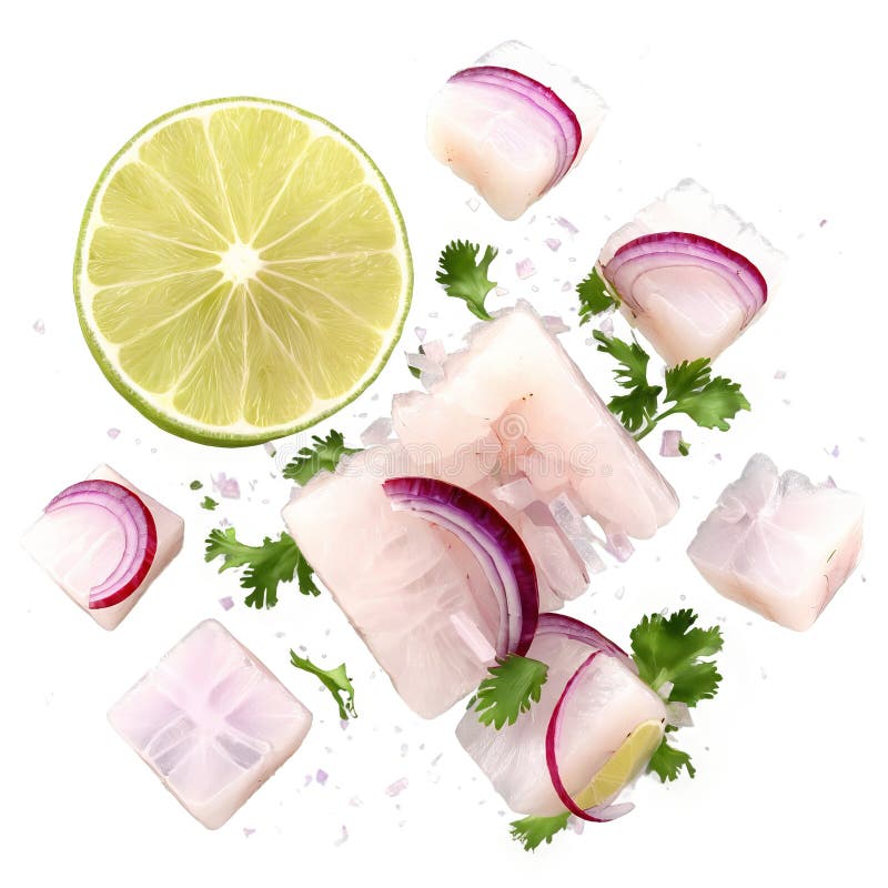 Ceviche White Fish Cubes Splashed with Lime Juice Red Onion Slivers ...