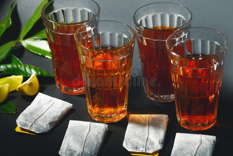 Ceylon Black Tea in Bags on Black Background Stock Photo - Image of ...