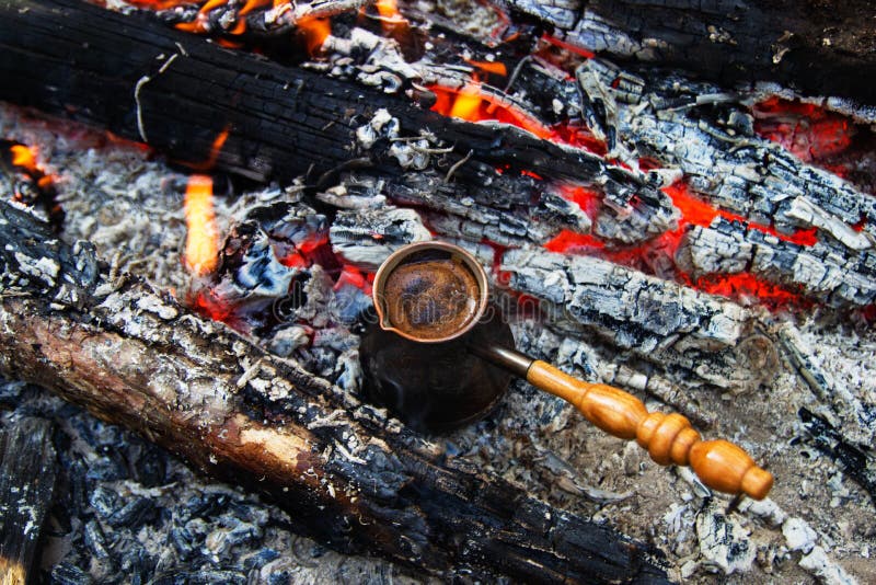 Cezve with Hot Coffee on a Bonfire, Top View. Stock Photo - Image of ...