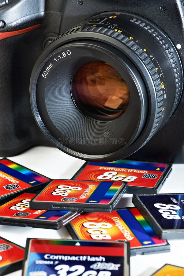 CF Memory Flash Card and DSLR Camera Stock Photo - Image of compact ...