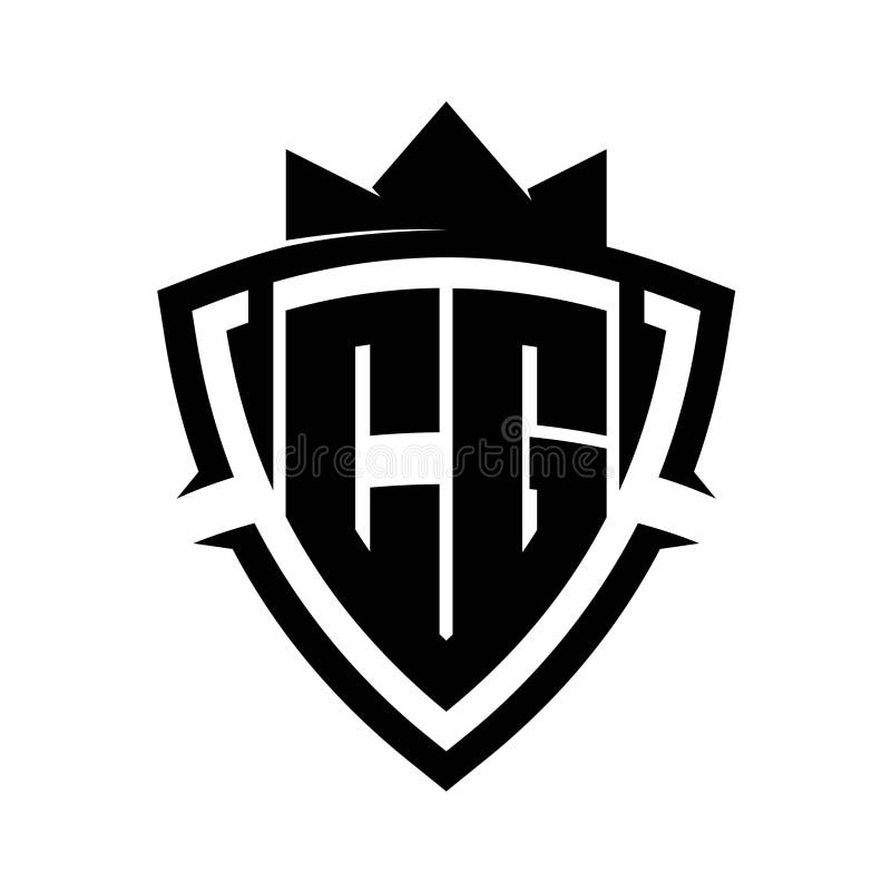 CG Letter Bold Monogram Triangle Curve Shield Shape with Crown Black ...