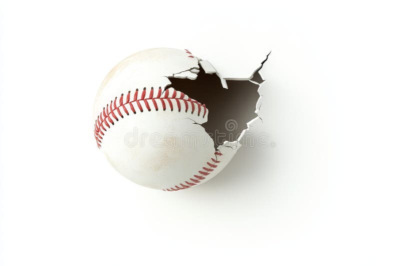 CG Rendering of Baseball Ball Breaking White Wall with Red Sign ...