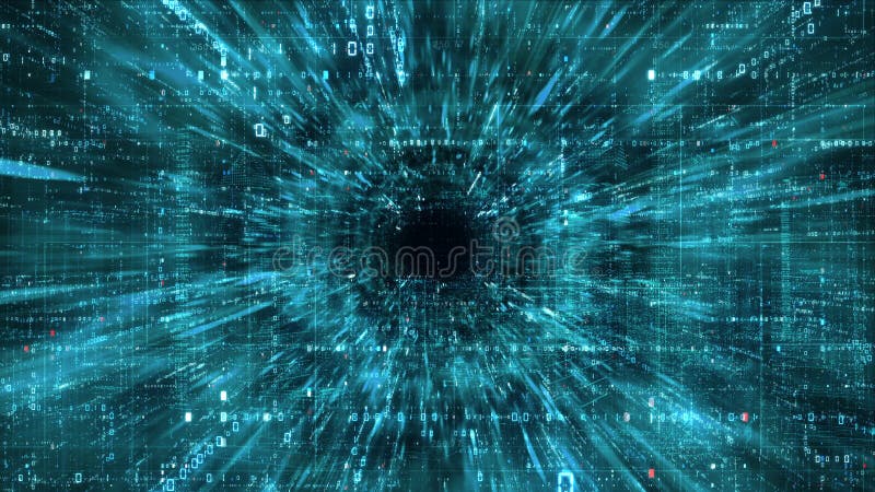 CGI Flythrough of Digital Tunnel with Glowing Particles in Dark Space ...