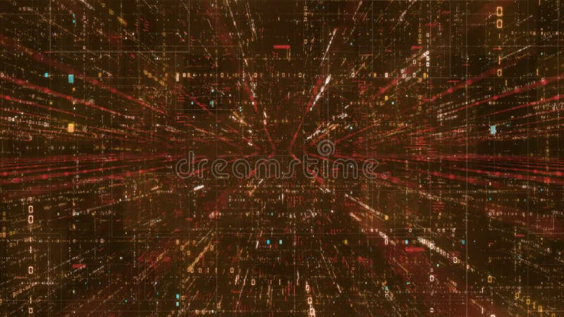 CGI Flythrough of Digital Tunnel with Glowing Particles in Dark Space ...