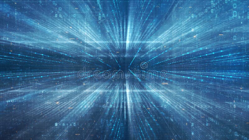 CGI Flythrough of Digital Tunnel with Glowing Particles in Dark Space ...