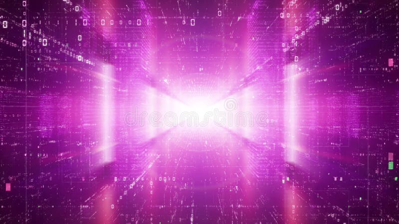 CGI Flythrough of Digital Tunnel with Glowing Particles in Dark Space ...