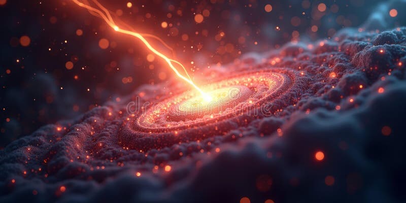 Glowing Orange-Yellow Lightning Bolt Striking a Fiery Surface Amidst a ...