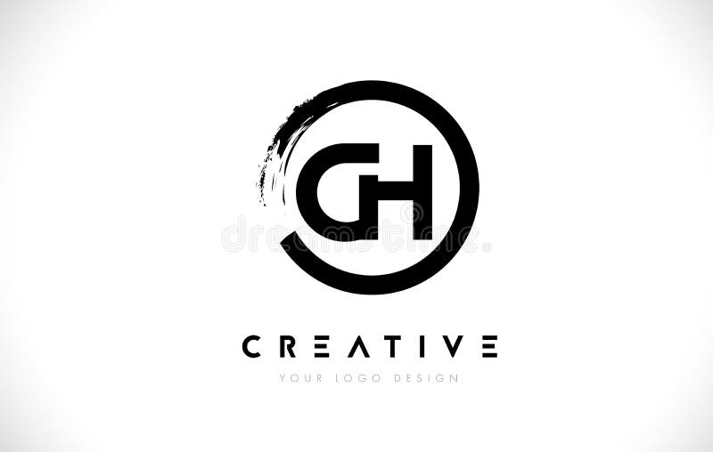 CH Letter Logo with Circle Brush Design and White Background Stock ...