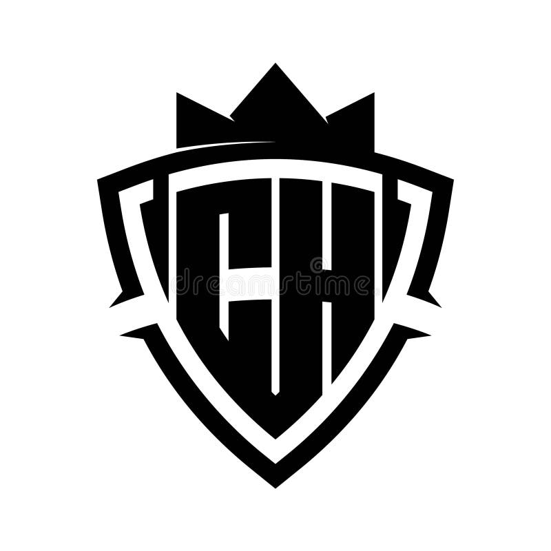 CH Letter Bold Monogram Triangle Curve Shield Shape with Crown Black ...