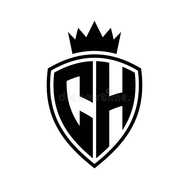 CH Letter Monogram Shield and Crown Outline Shape with Black and White ...