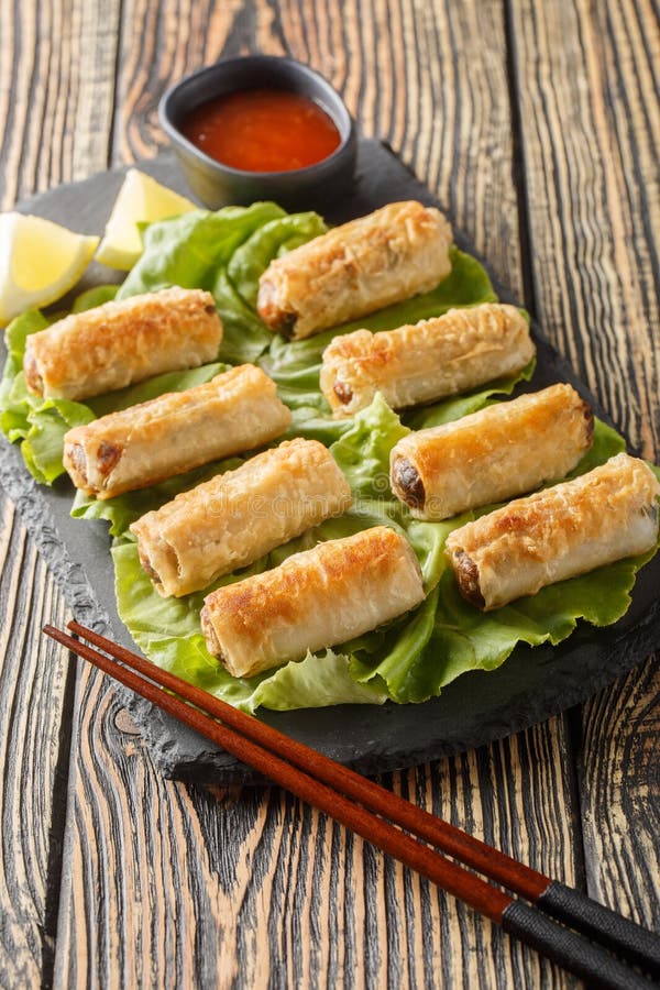 Cha Gio Vietnamese Fried Spring Rolls Stuffed with Chicken Closeup on ...
