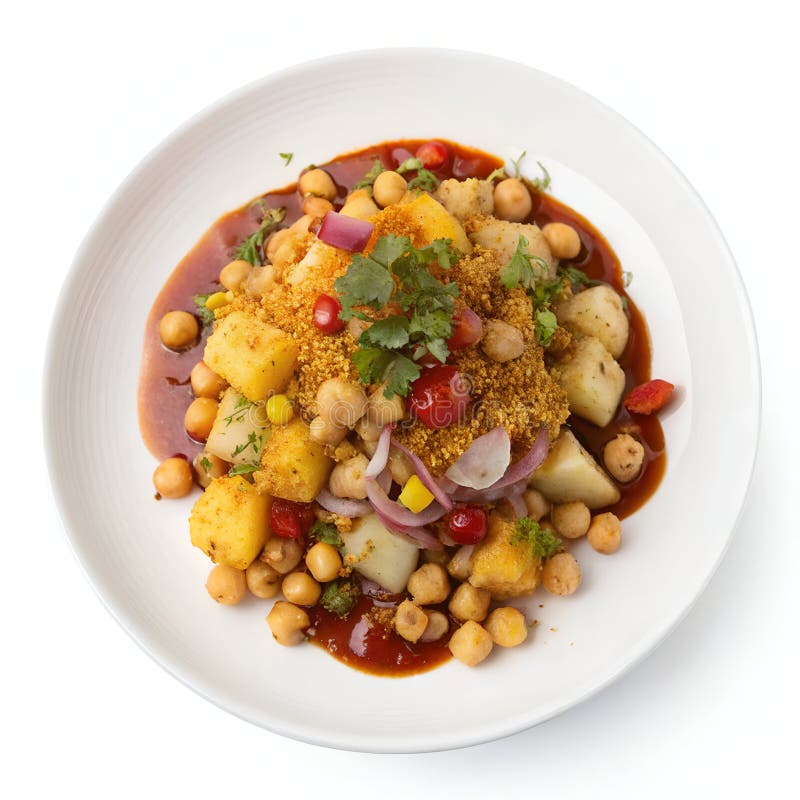 Chaat on a White Plate Top View Isolated on White Background Stock ...