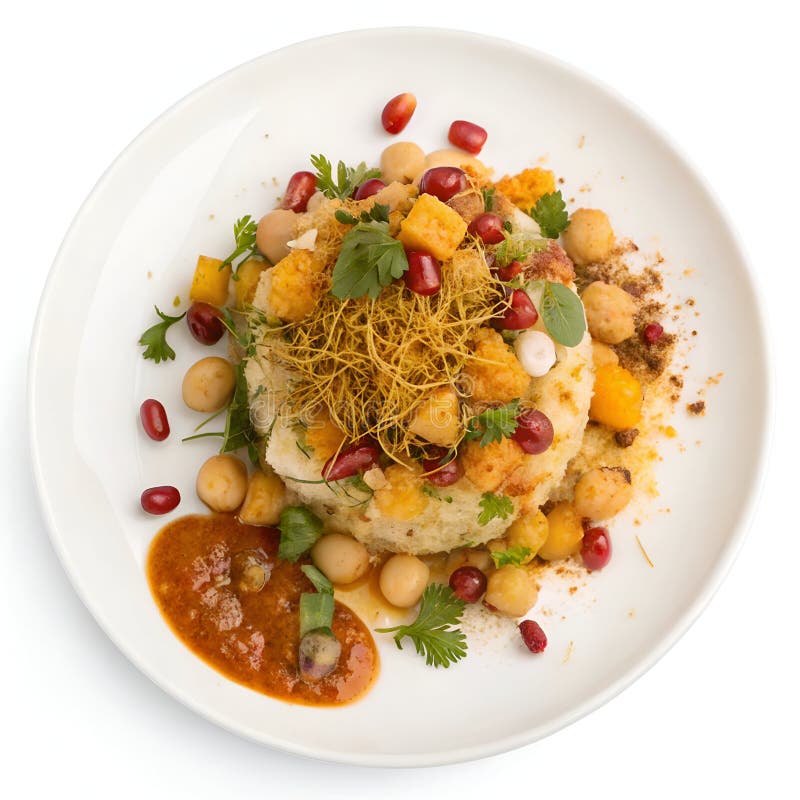 Chaat on White Plate - Top View, Isolated on White Background Stock ...