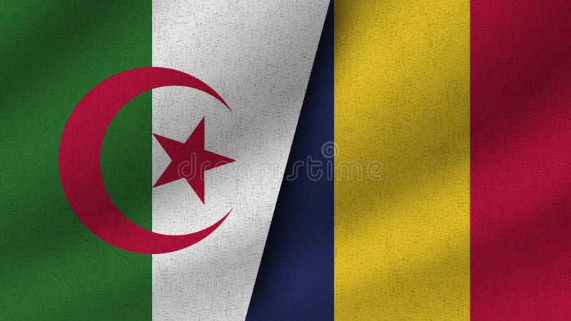 Chad and Algeria Realistic Two Flags Together Stock Illustration ...
